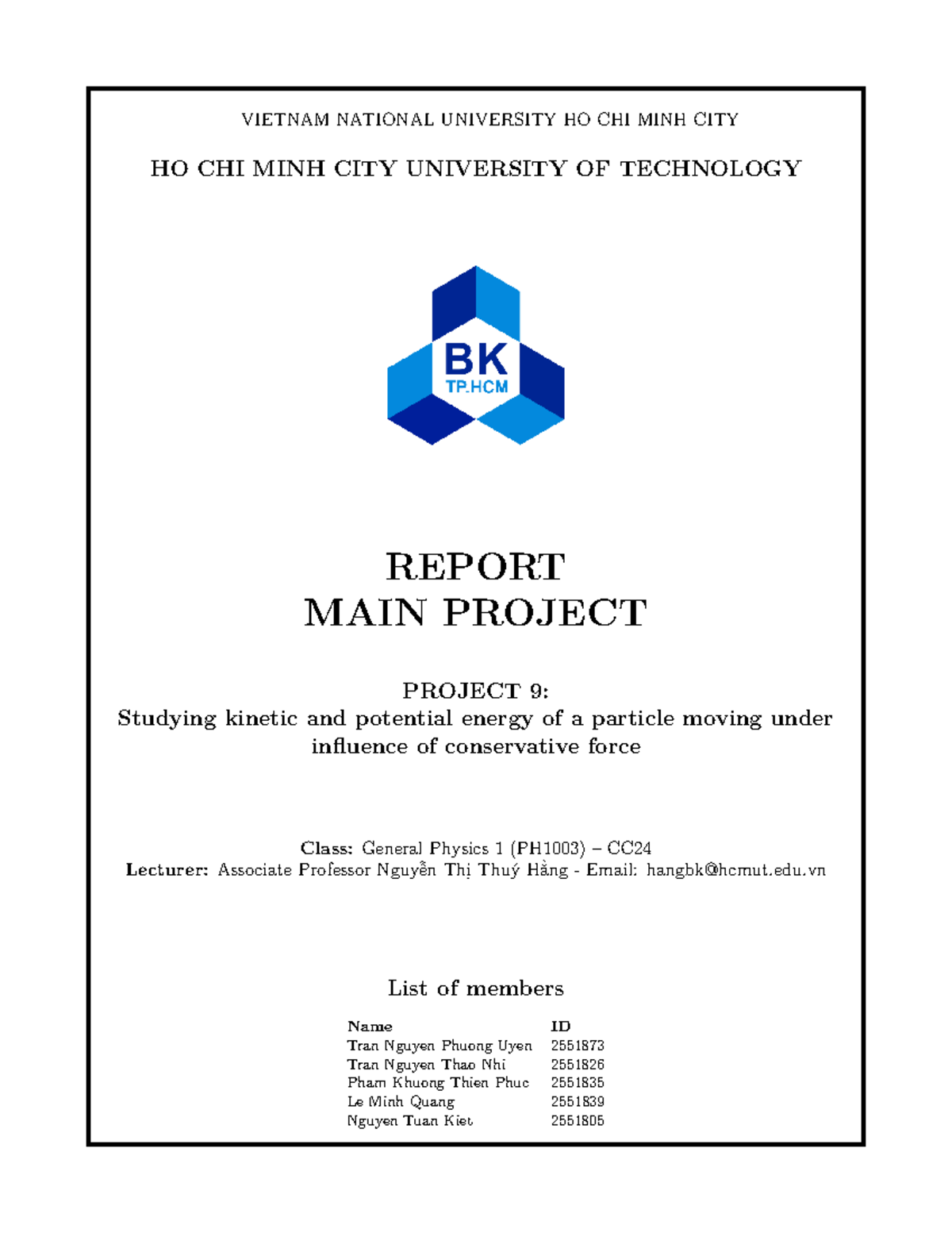 PH1003 Final Project Report: Kinetic and Potential Energy Analysis ...
