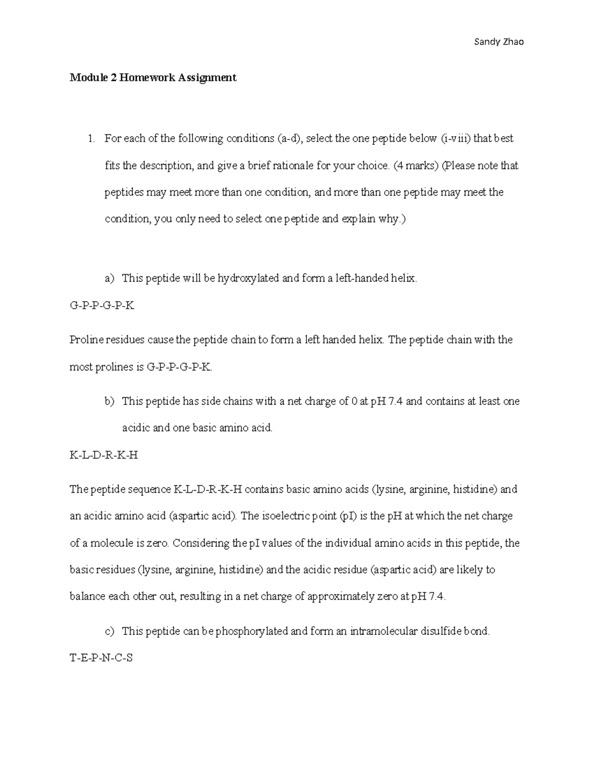 Module 2 Homework Assignment 1 - Peptide Analysis and Comparisons - Studocu