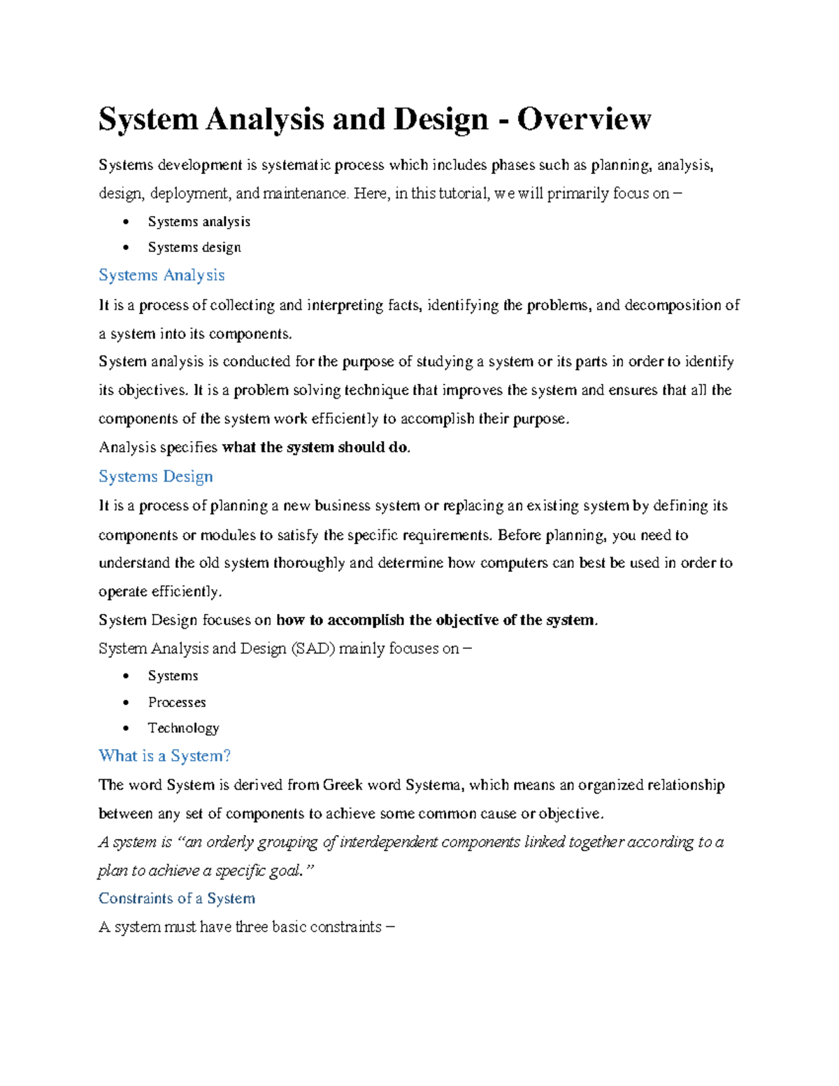 System Analysis and Design (SAD) - Key Concepts and Phases Overview ...