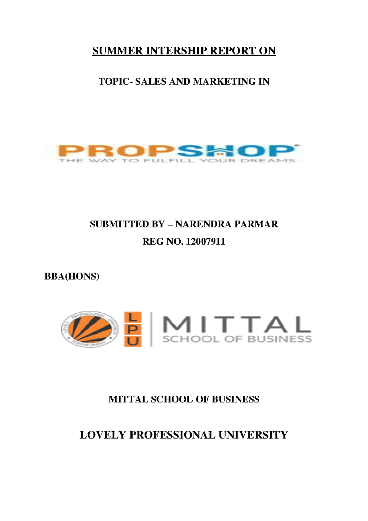 BBA(HONS) Summer Internship Report on Sales & Marketing at Propshop ...