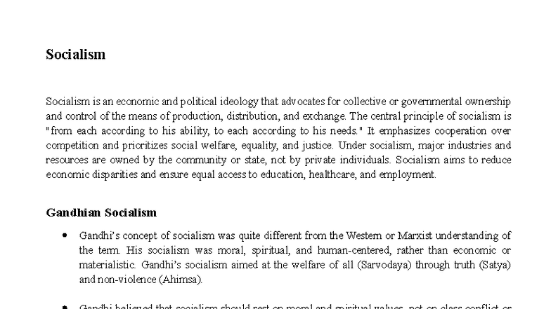 Unit 3 - Philosophy: Comparing Gandhian and Marxist Socialism - Studocu