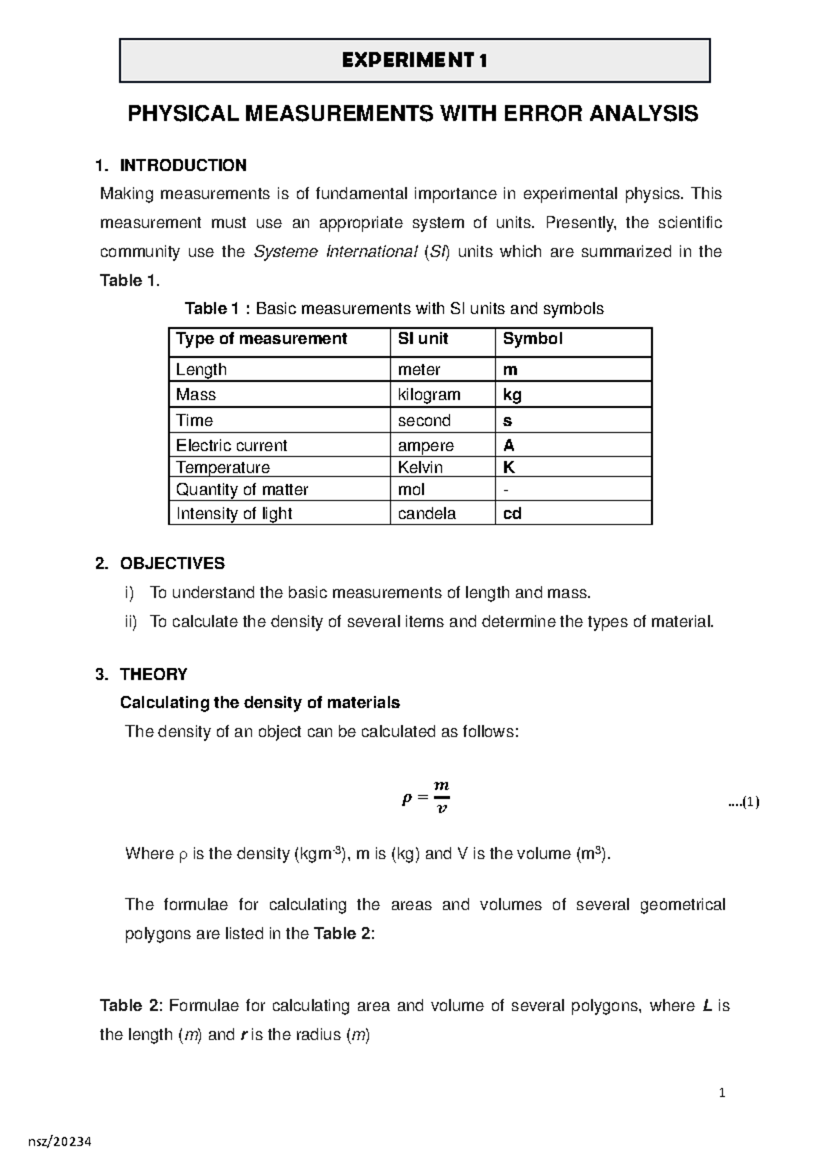 PHY130-EXPT 1- Physical Measurement - 1 PHYSICAL MEASUREMENTS WITH ...