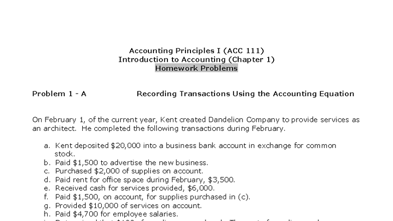 ACC 111 Student Homework (ALL) - Accounting Principles I (ACC 111 ...