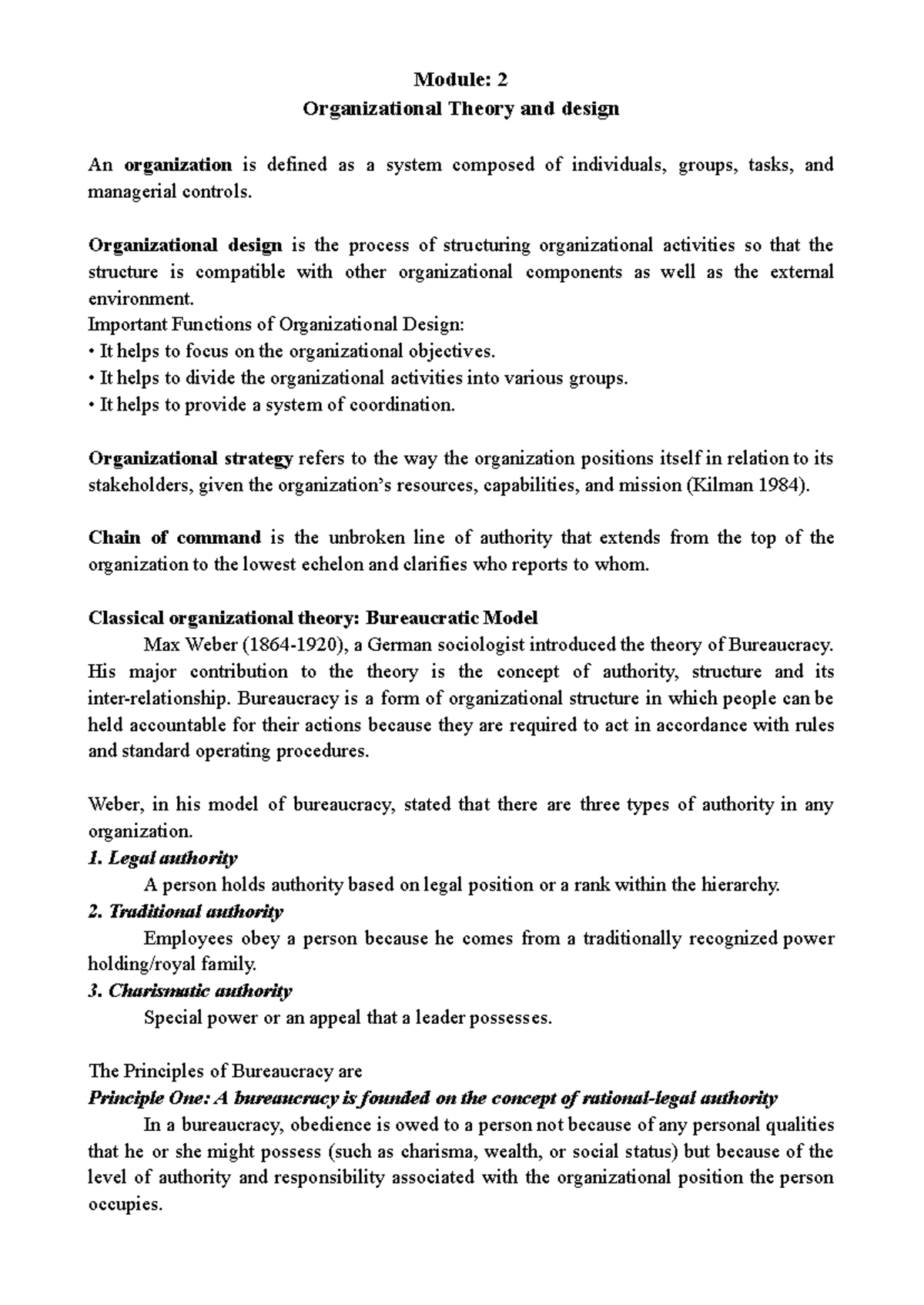 S5 0B Module 2 - Organizational Theory and Design Overview - Studocu