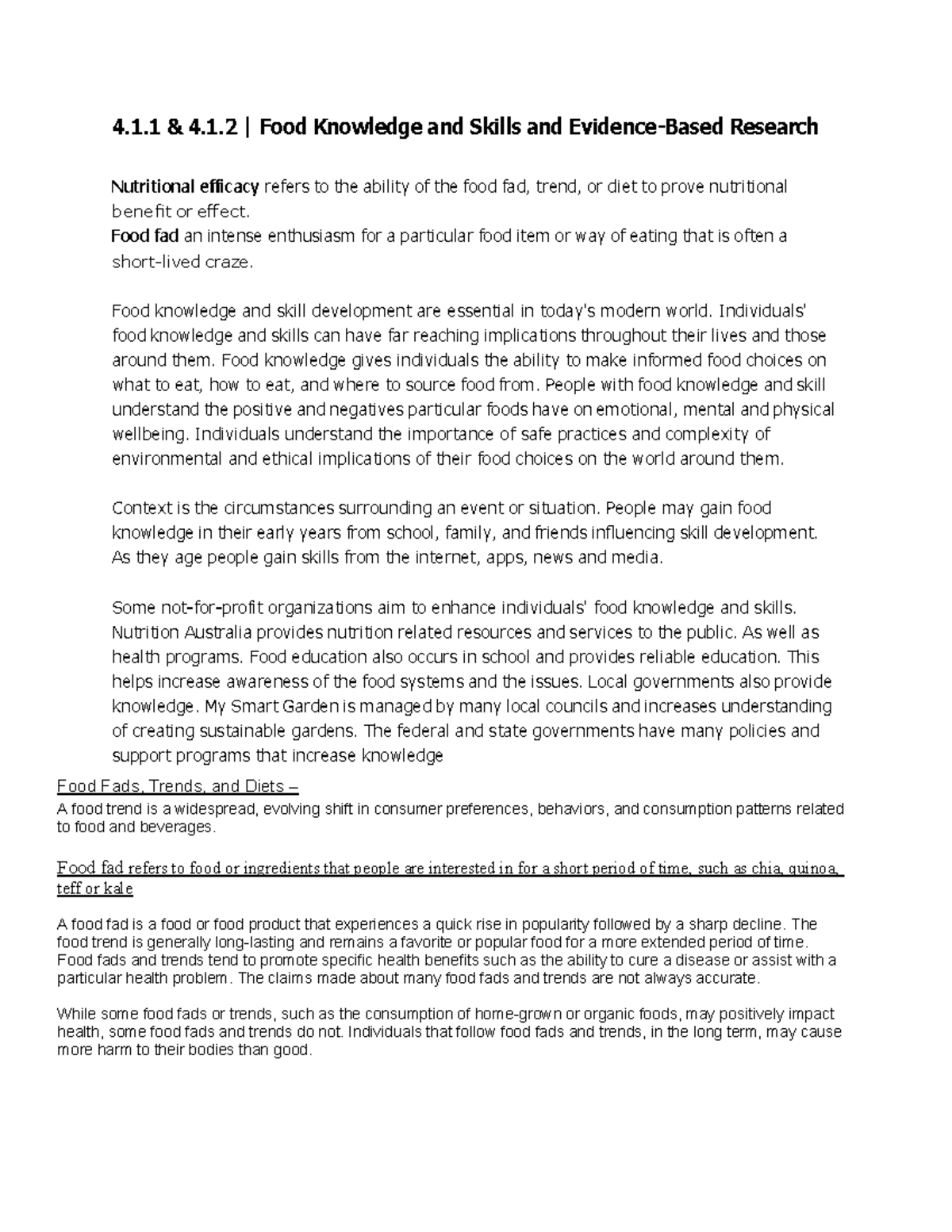 Unit 4 AOS 1: Food Knowledge, Skills, and Nutritional Efficacy - Studocu