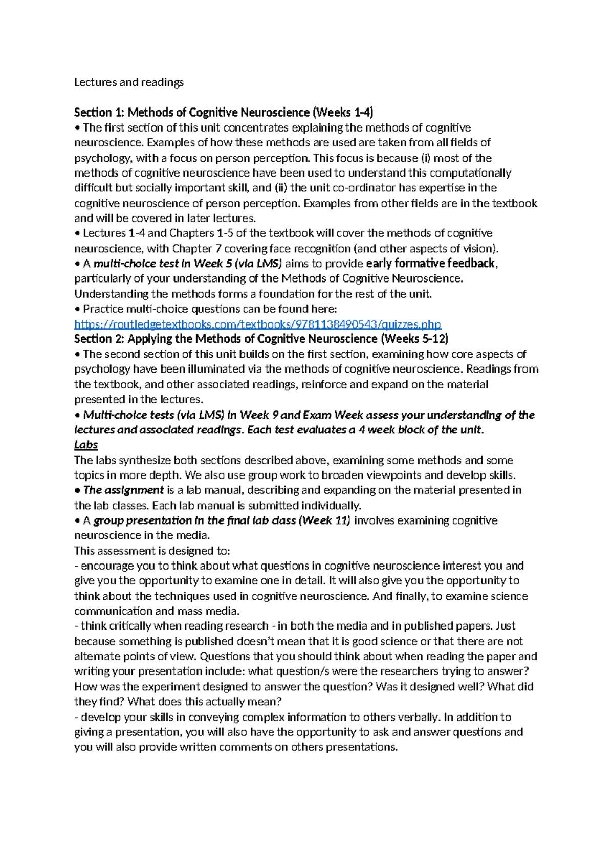 Cognitive Neuroscience Methods: Lecture Notes & Readings (Week 1) - Studocu