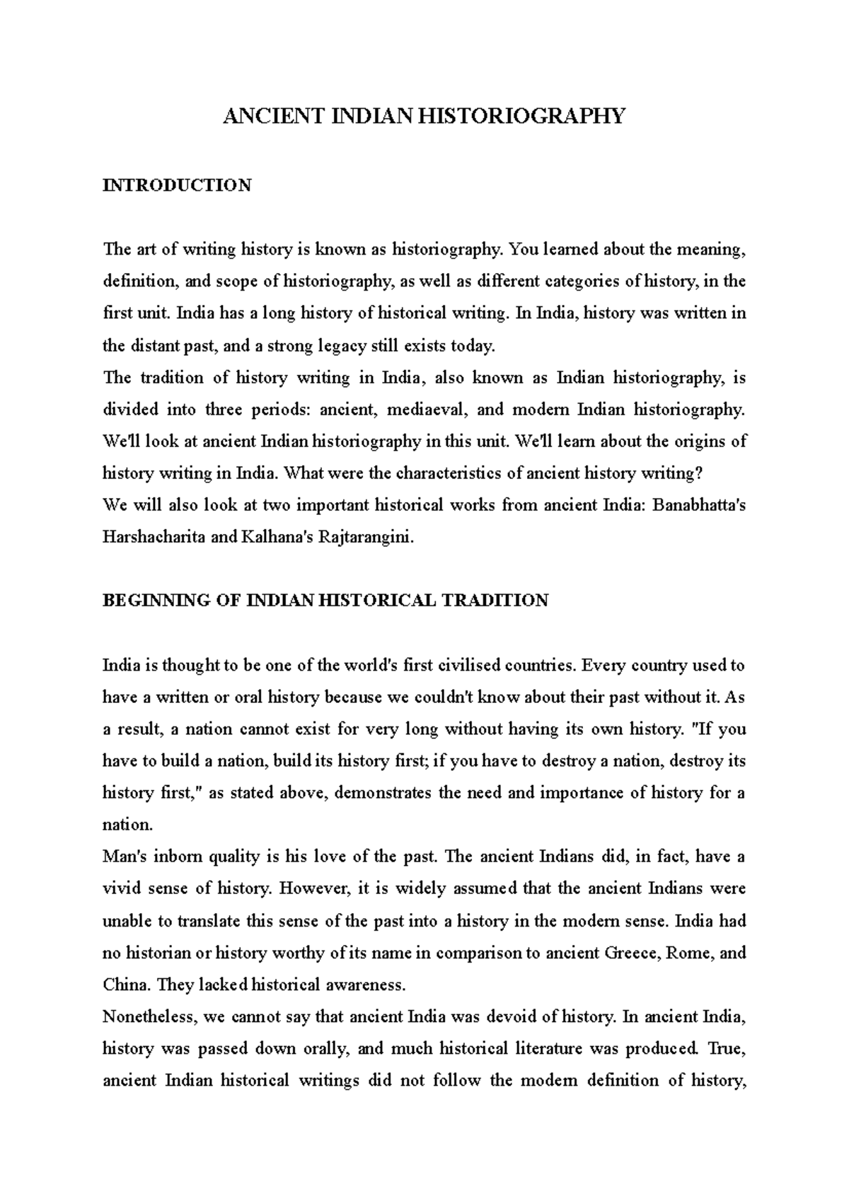 Ancient Indian Historiography: Characteristics & Key Works - Studocu