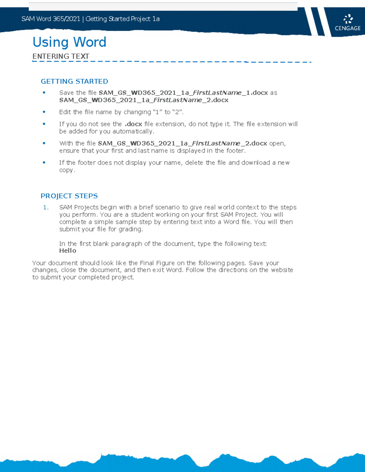SAM WD365 2021 Getting Started Project 1a Instructions and Steps - Studocu