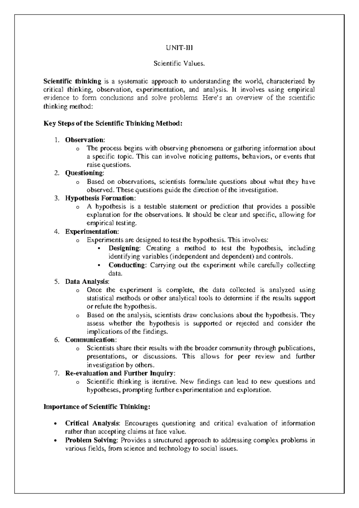 Unit-3 - Assignment: Exploring Scientific Thinking and Rationalism ...