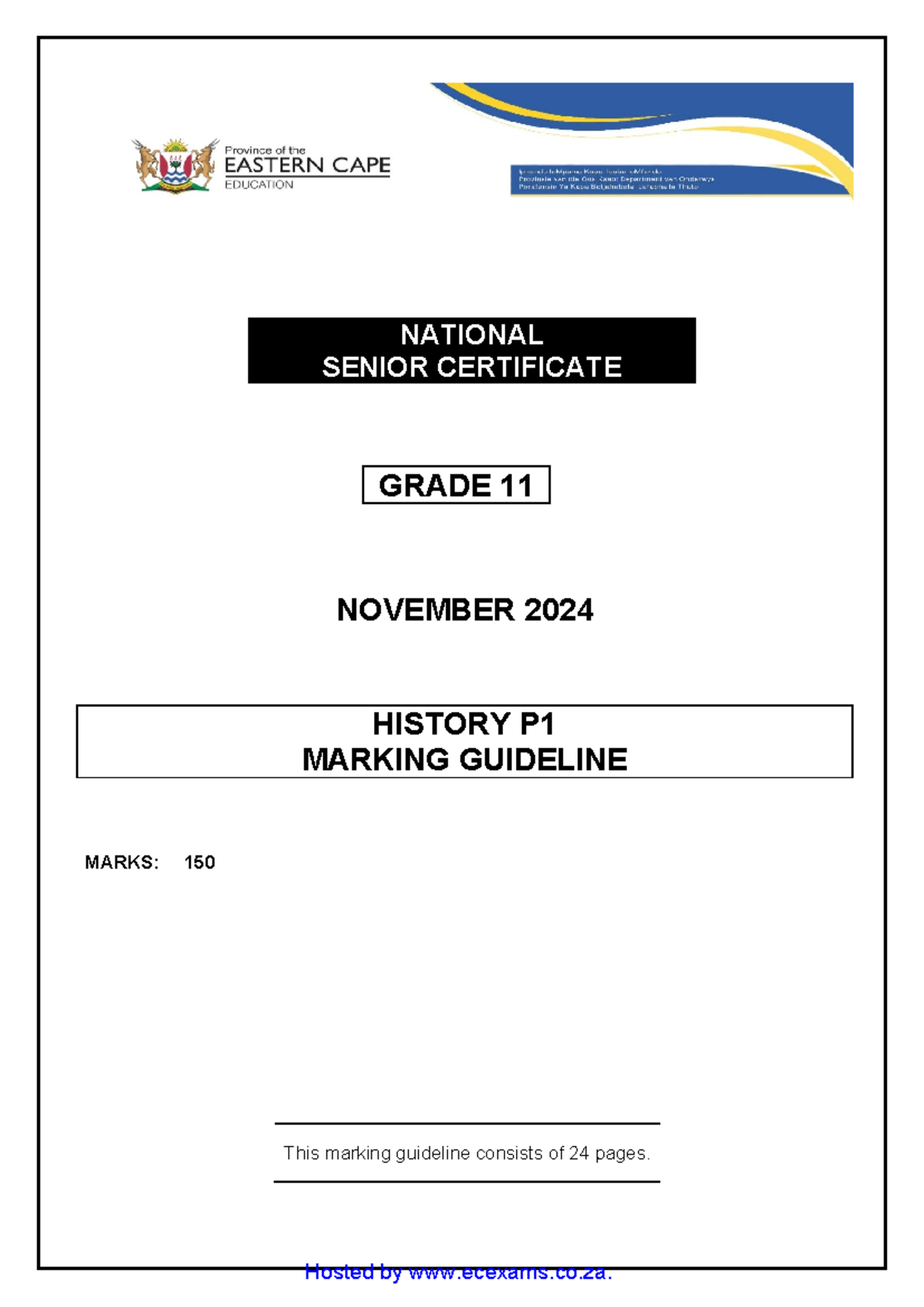 History P1 Marking Guideline GR11 November 2024 - Studocu
