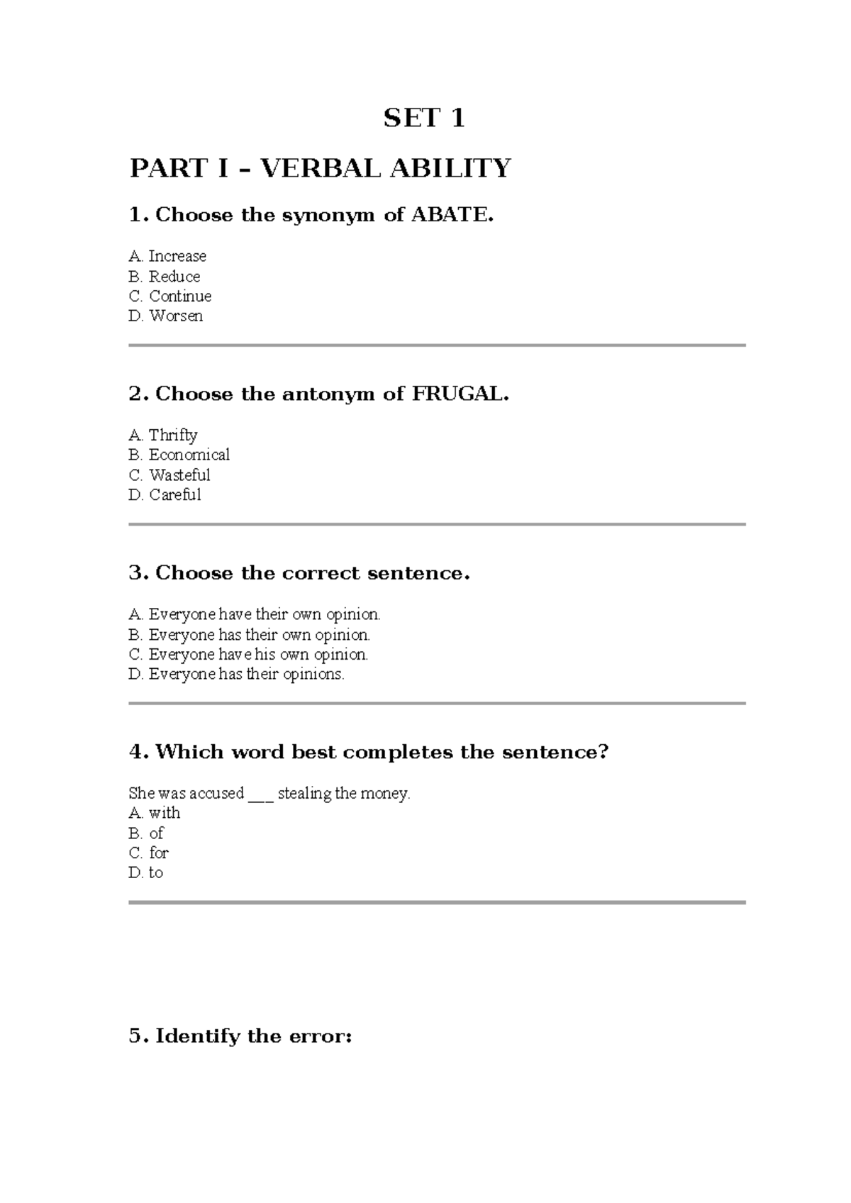 CSE (SET 1-3) Verbal Ability & Logic Reasoning Practice - Studocu