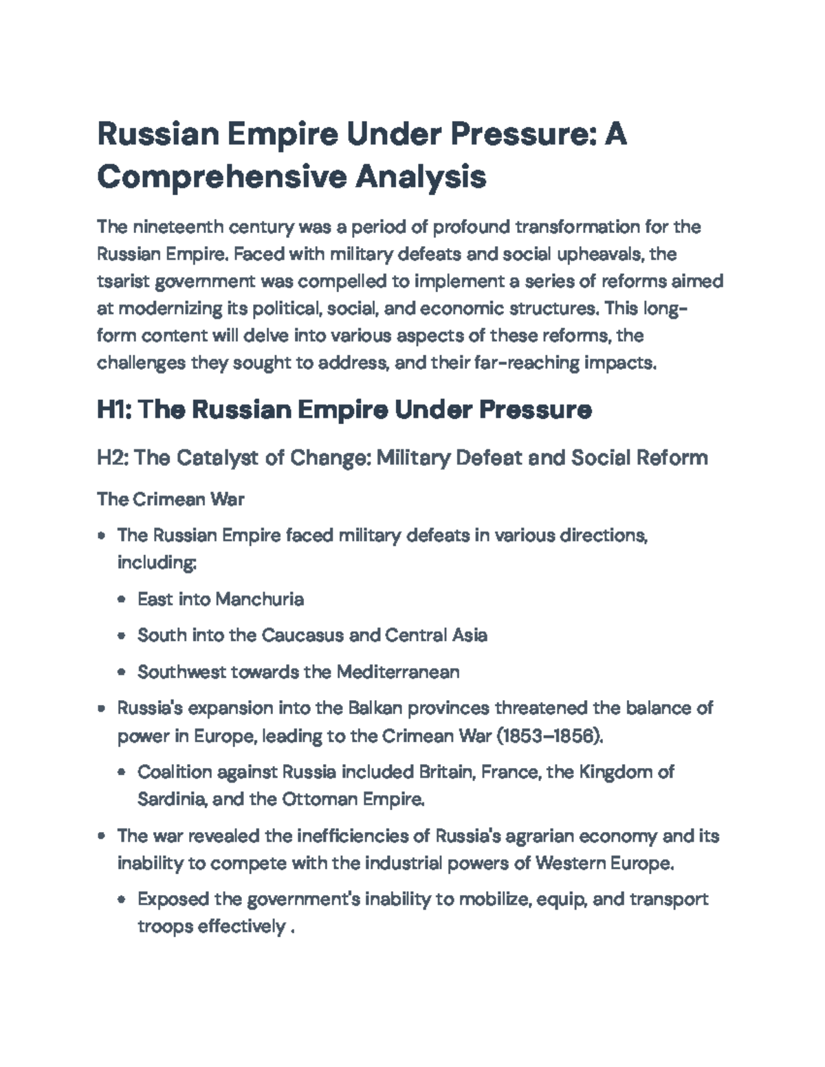 Russian Empire Under Pressure: Reforms and Challenges in the 19th ...