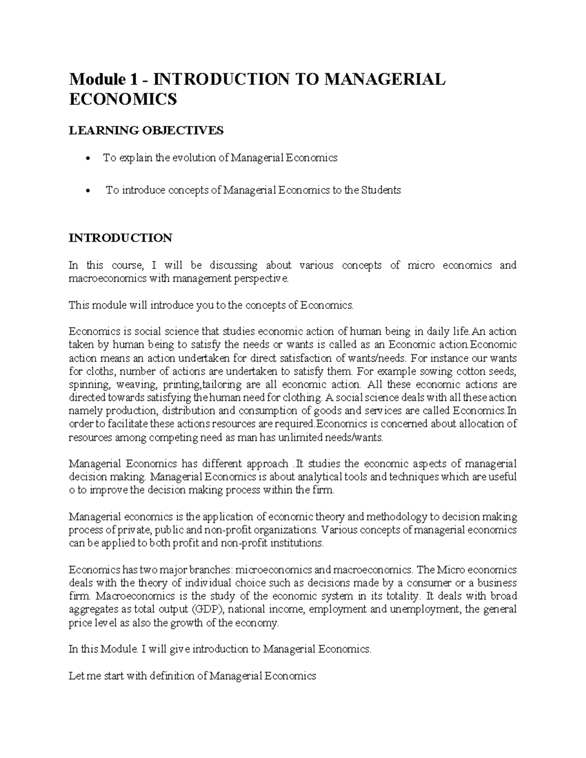 Managerial Economics: Module 1-4 Overview and Key Concepts - Studocu