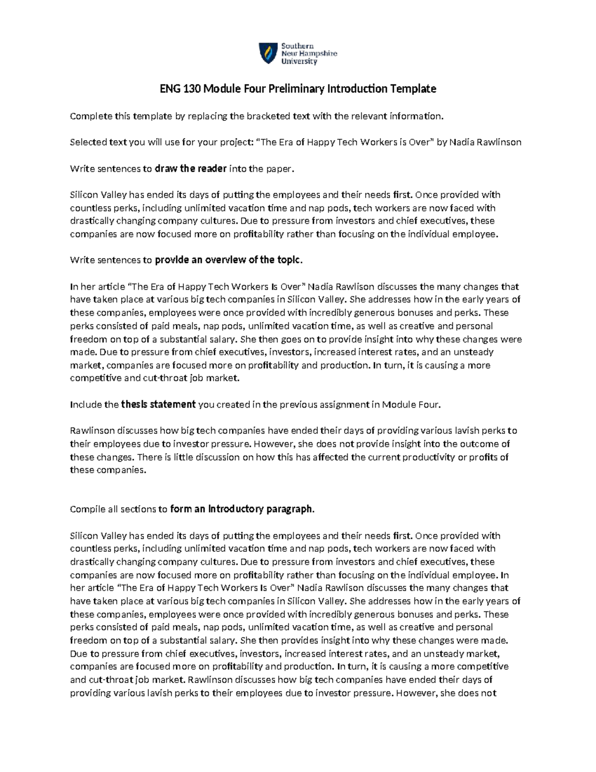 ENG 130 M4 - Module Four Assignment: Introductory Paragraph Template ...