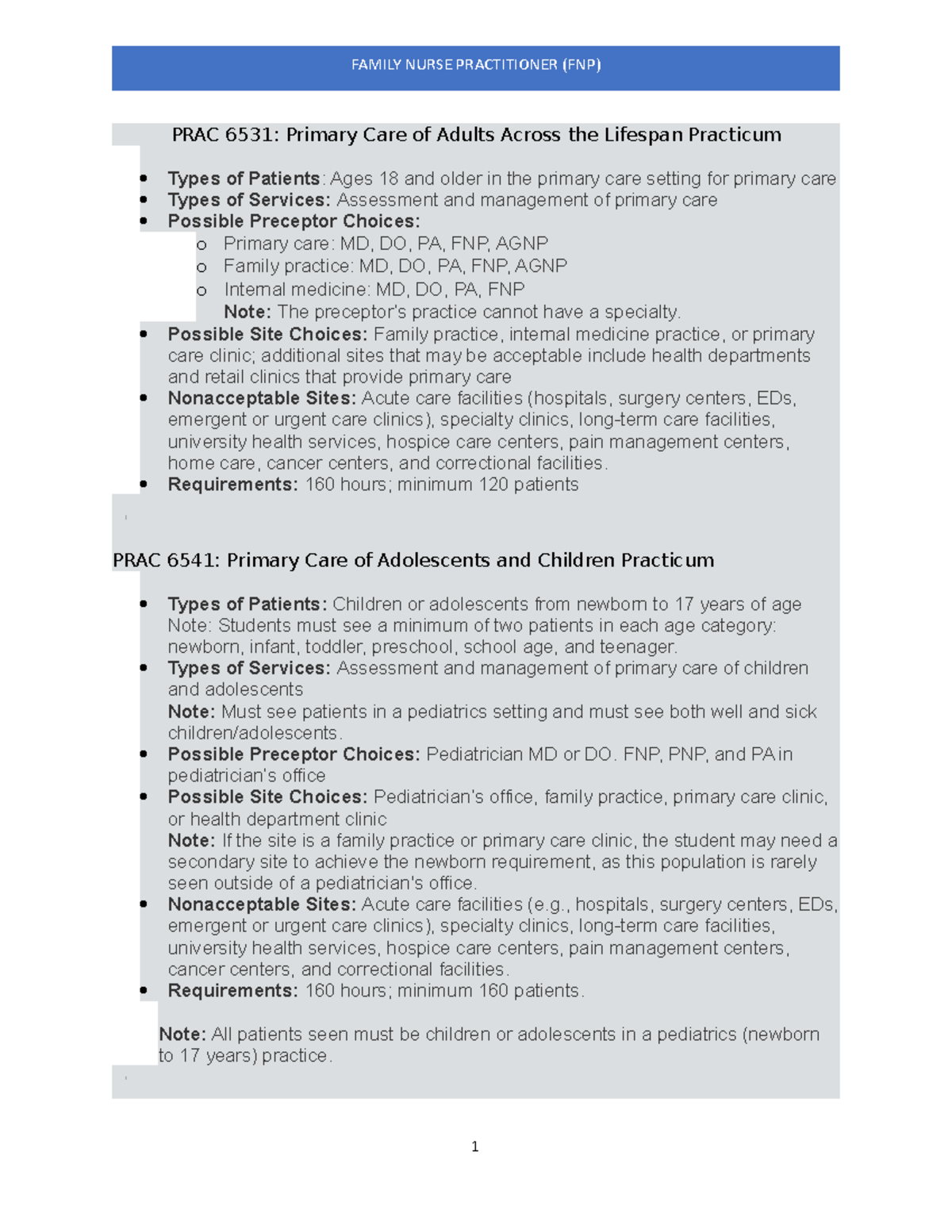 PRAC 6531 - Primary Care Practicum Overview for Adults and Children ...