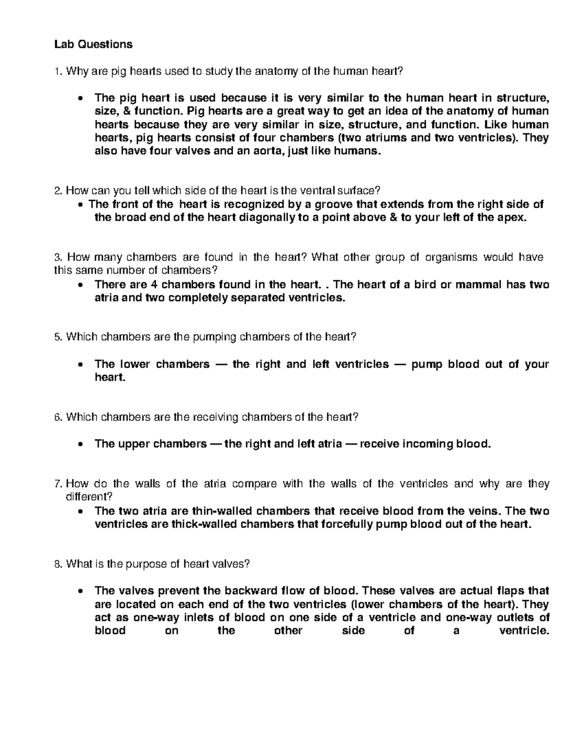 Pig-Heart-Dissection Lab Answer KEY for Anatomy Study - Studocu