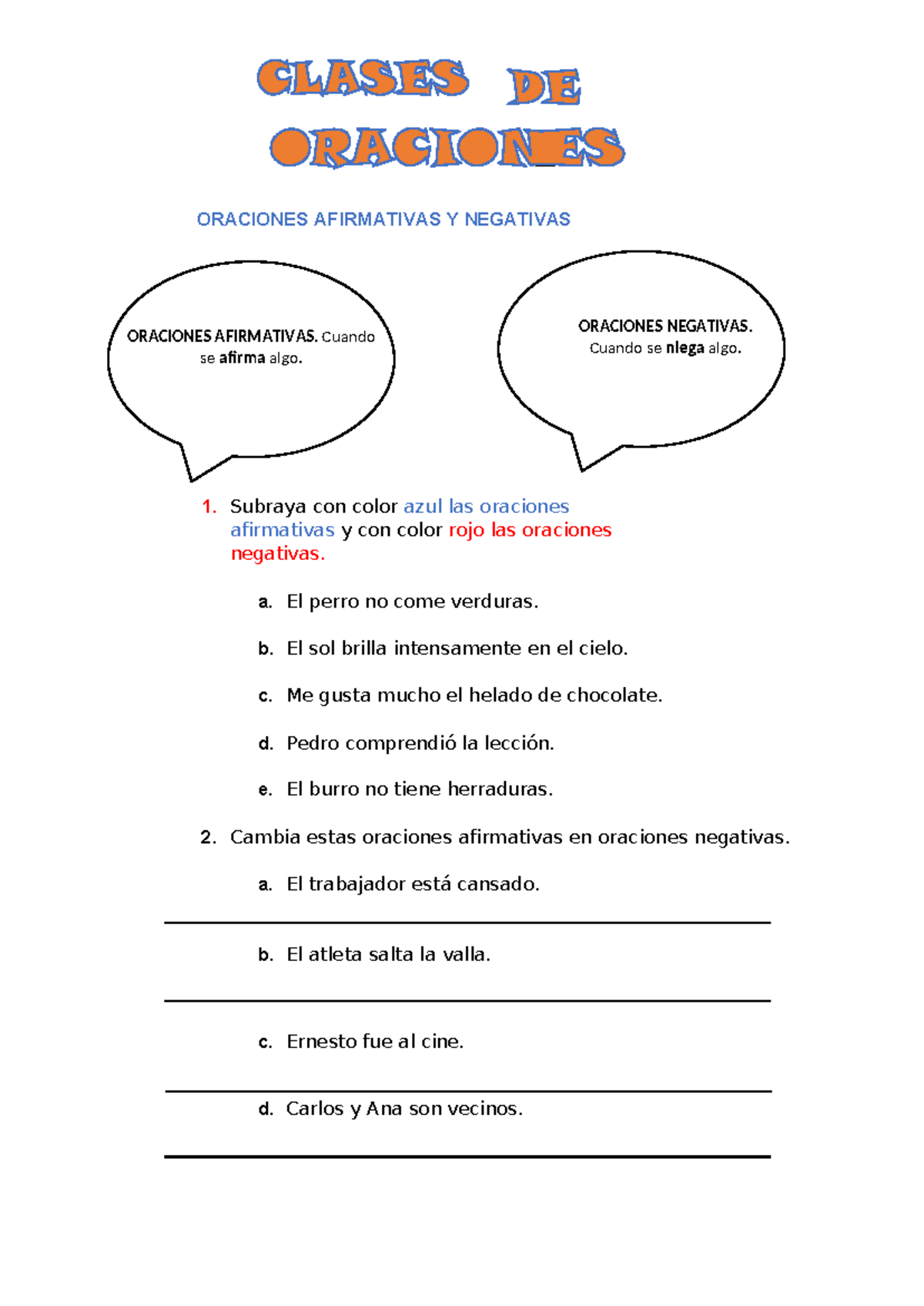 Oraciones Afirmativas Y Negativas - ORACIONES AFIRMATIVAS Y NEGATIVAS 1 ...