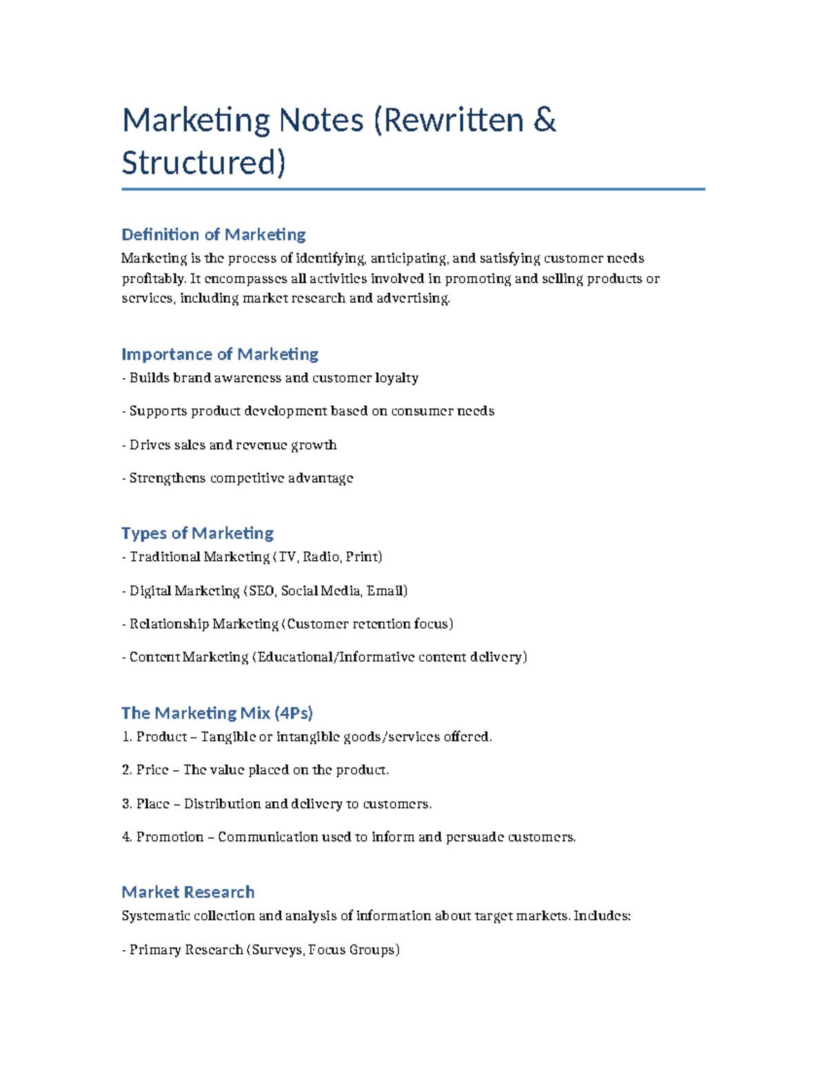 Marketing Notes (Rewritten) - Key Concepts and Strategies - Studocu