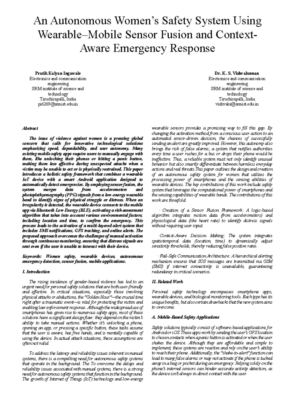 Autonomous Safety System for Women: Sensor Fusion & Emergency Response ...