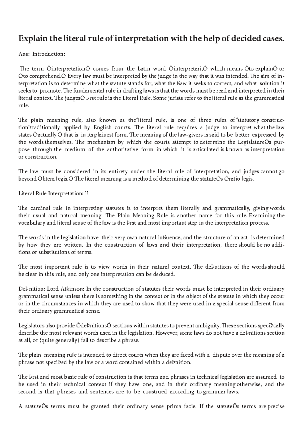 Literal Rule of Interpretation in Statutory Law: A Detailed Analysis ...