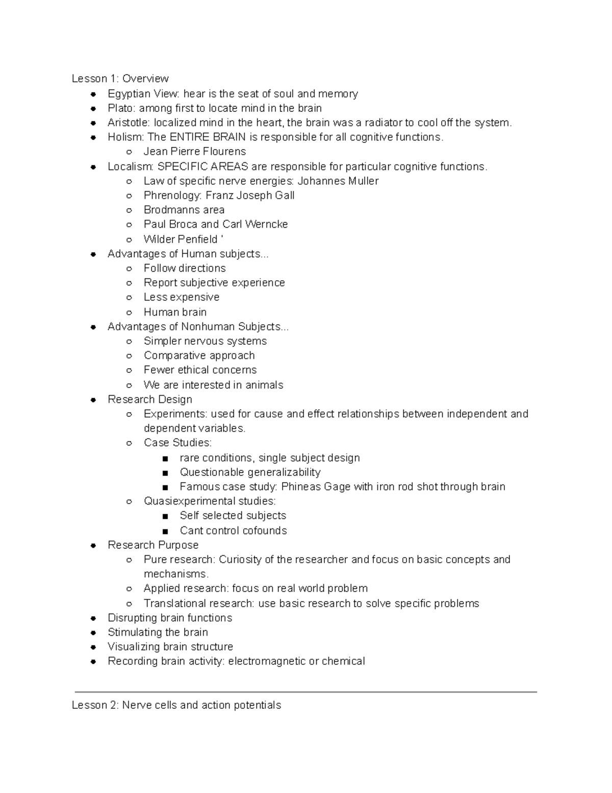 PSY 101: Lesson Notes on Brain Function and Neurons - Studocu