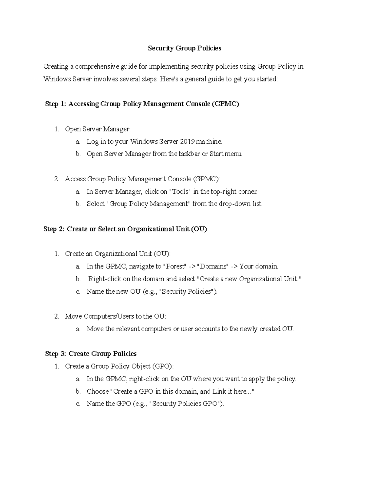 Windows Server 2019: Security Group Policies Guide - Studocu