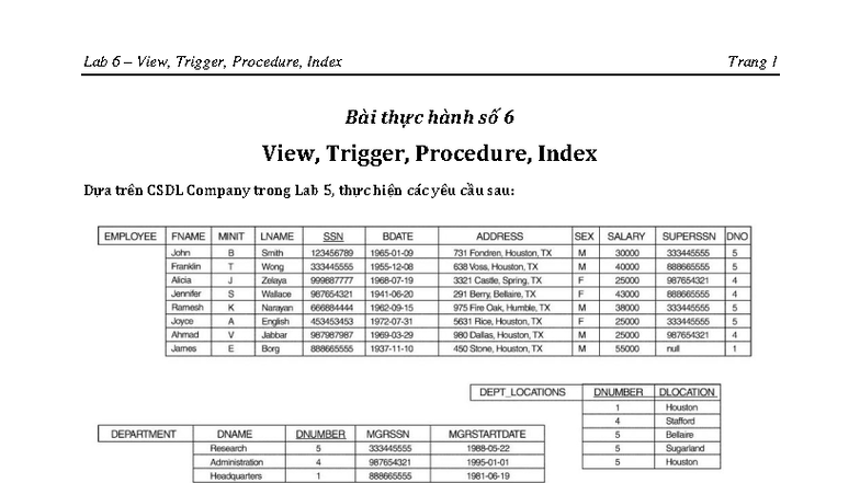 Lab 6: View, Trigger, Procedure, Index in CSDL Company - Studocu