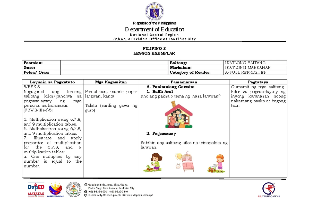 LE Reading & Literacy 1 Lesson Exemplar Q2 W2 - Classroom Guide - Studocu