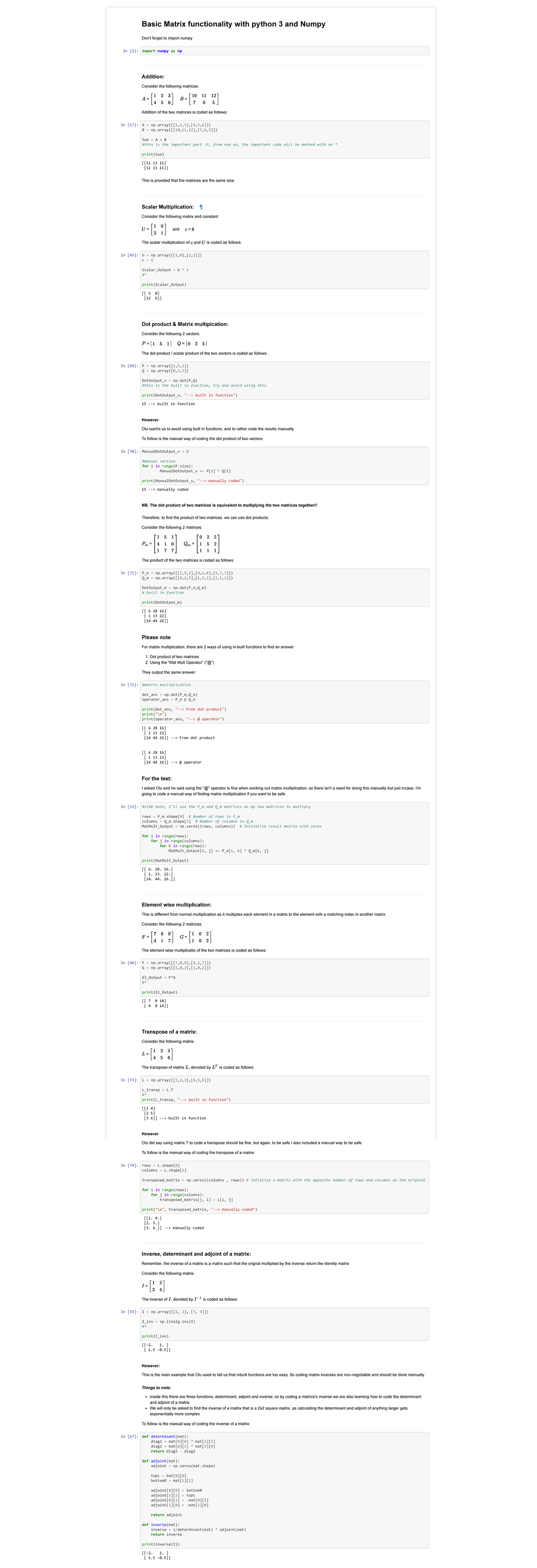 Matrix Operations 1: Python 3 & Numpy Essentials - Studocu