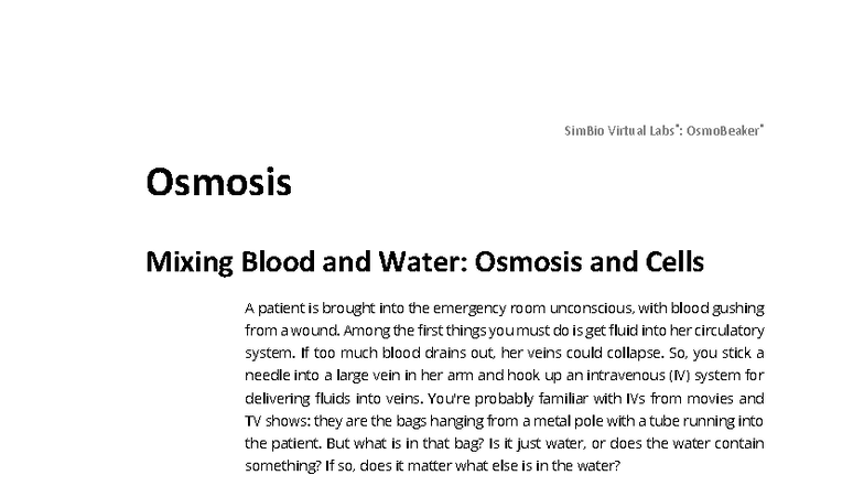 DO4 Osmosis Lab: Understanding Osmosis and IV Fluids in SimBio - Studocu