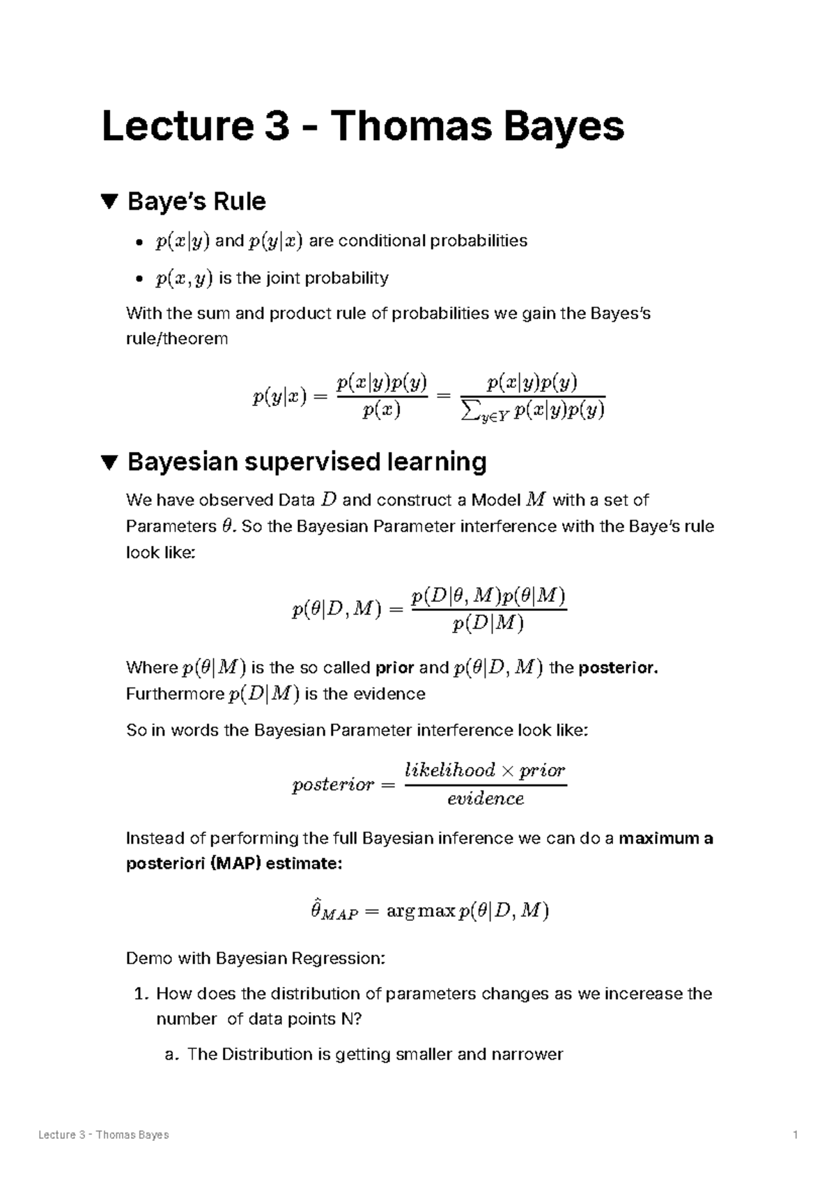 Lecture 3: Thomas Bayes' Rule & Bayesian Inference (Somersemester ...