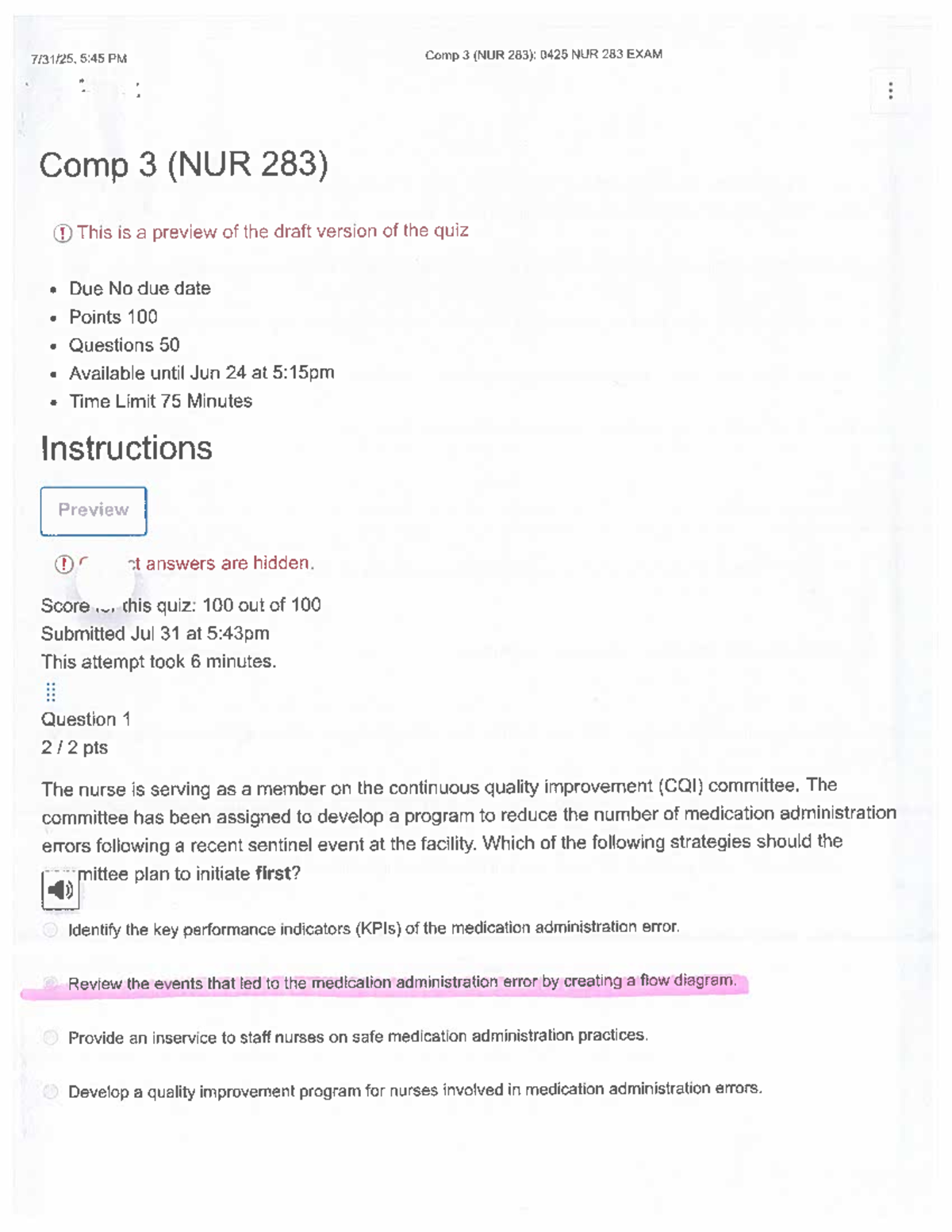 NUR 283 Comp 3: Practice Questions for Final Exam Review - Studocu