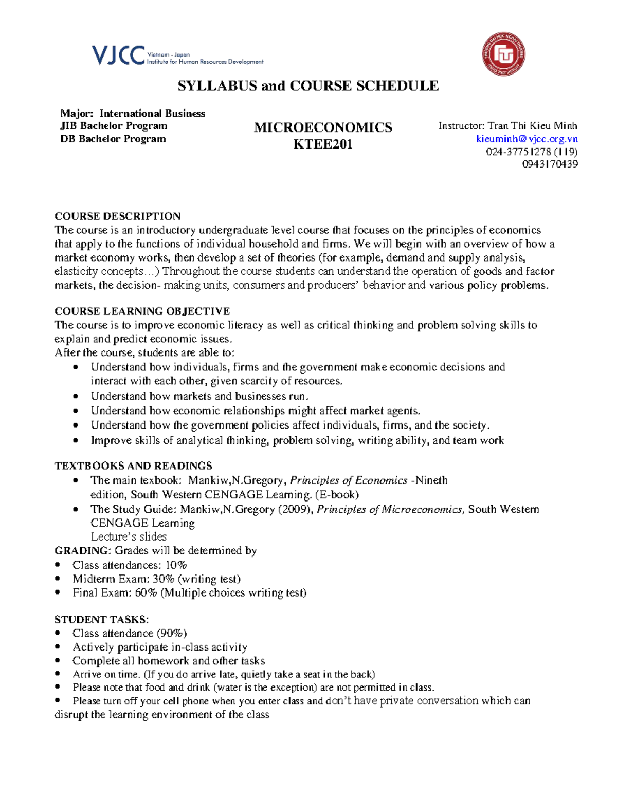 Syllabus & Course Schedule for KTEE201: Microeconomics - Studocu