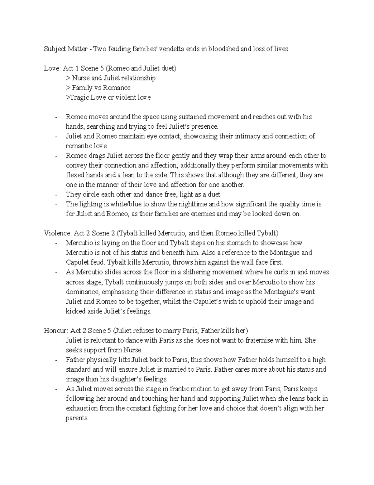 Core Appreciation - Notes on Romeo and Juliet Duet Analysis - Studocu