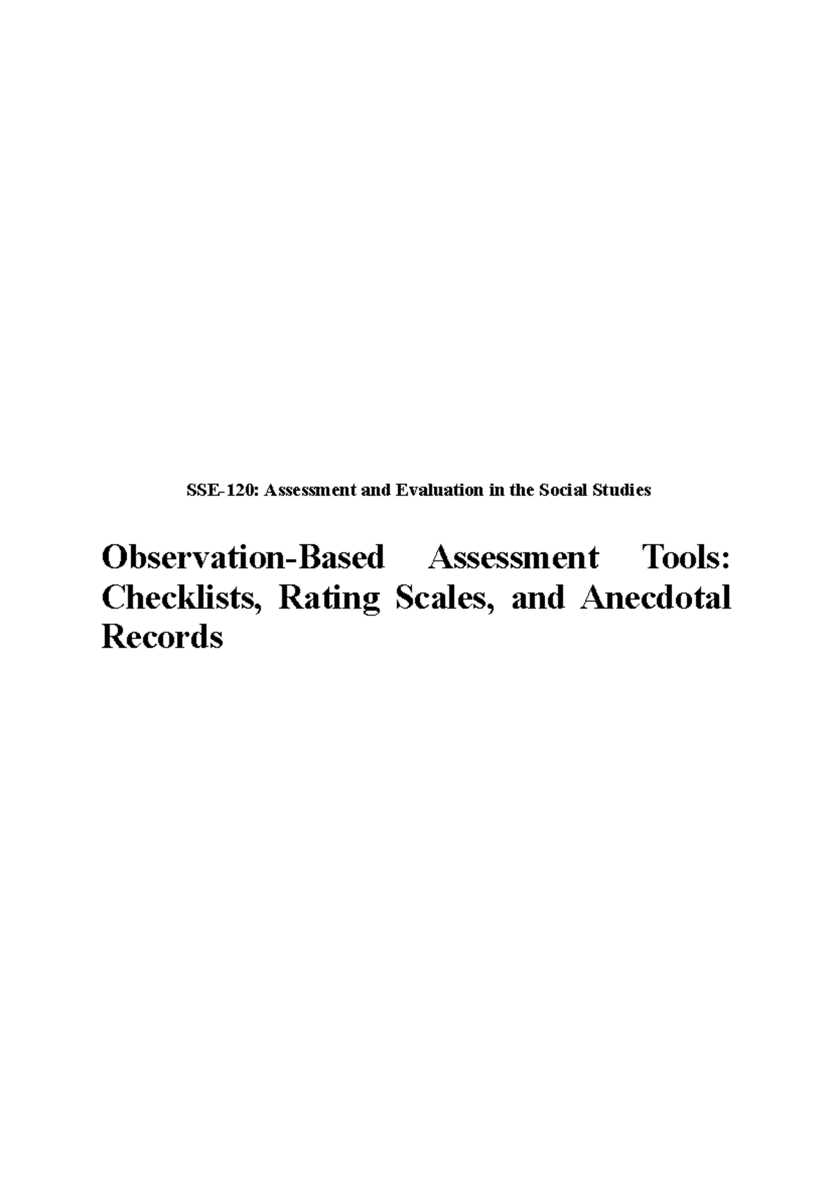 Observation-based Assessment in Social Studies: Tools & Techniques ...