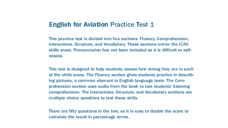 English for Aviation Practice Test 1 - ICAO Level 4 Assessment - Studocu
