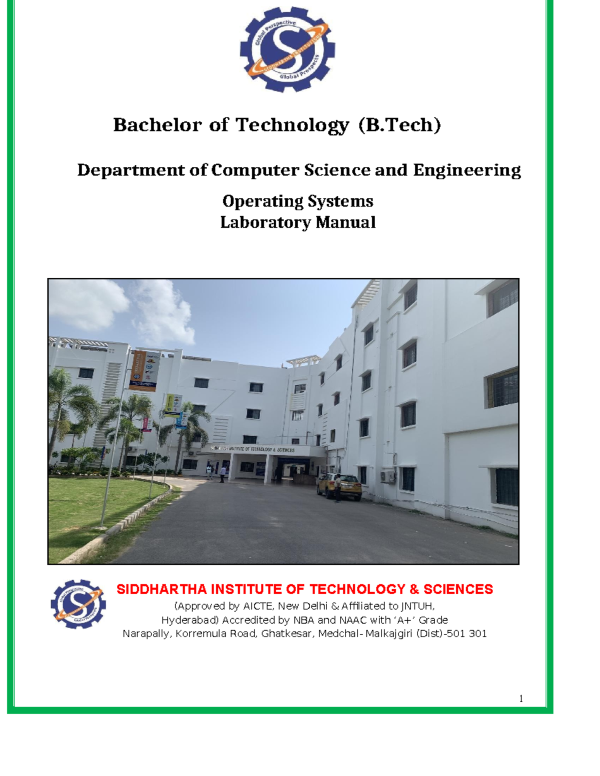 Cs406pc Operating Systems Lab Manual With Experiments And Programs