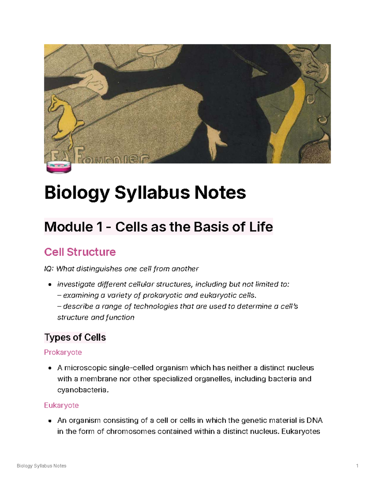 Biology Syllabus Notes: Module 1 - Cells as the Basis of Life - Studocu