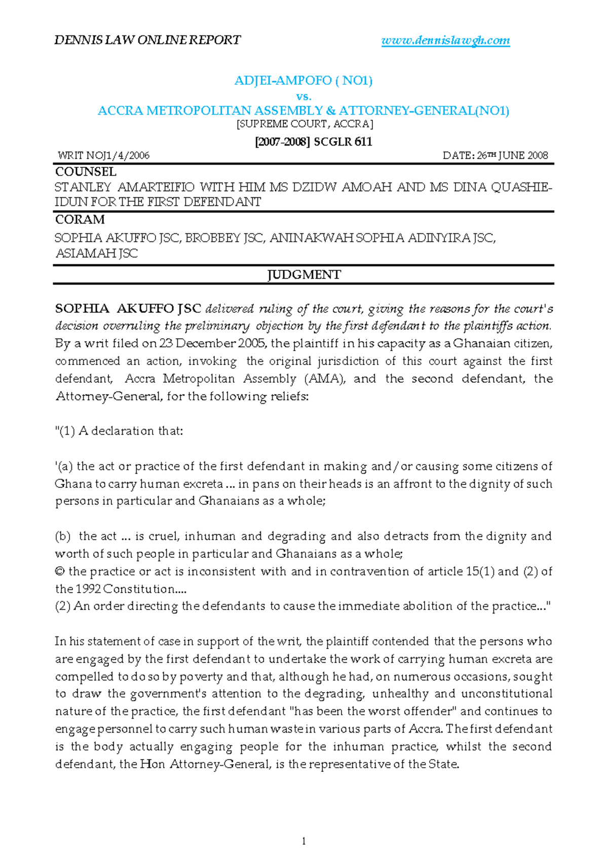 Adjei-Am pofo (No1) v AMA & Attorney-General: Court Ruling Analysis ...