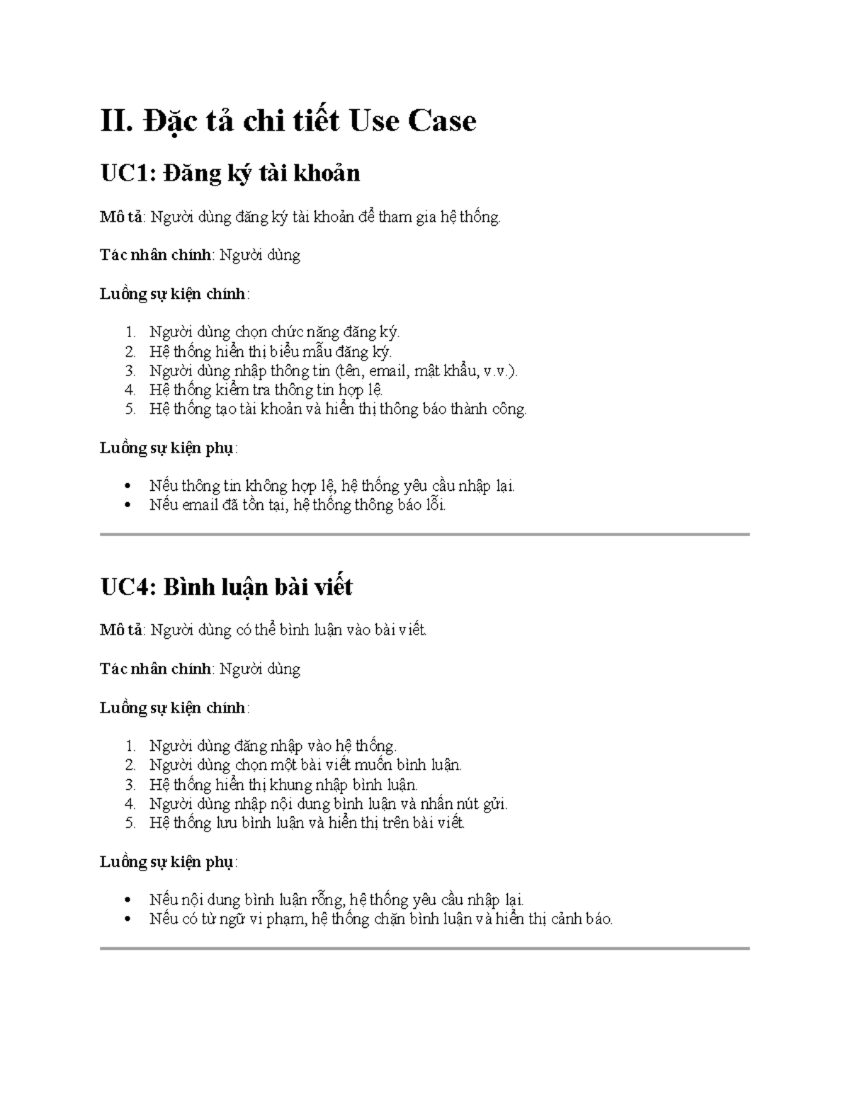 II. Chi tiết Use Case UC1: Đăng ký tài khoản và các chức năng liên quan - Studocu