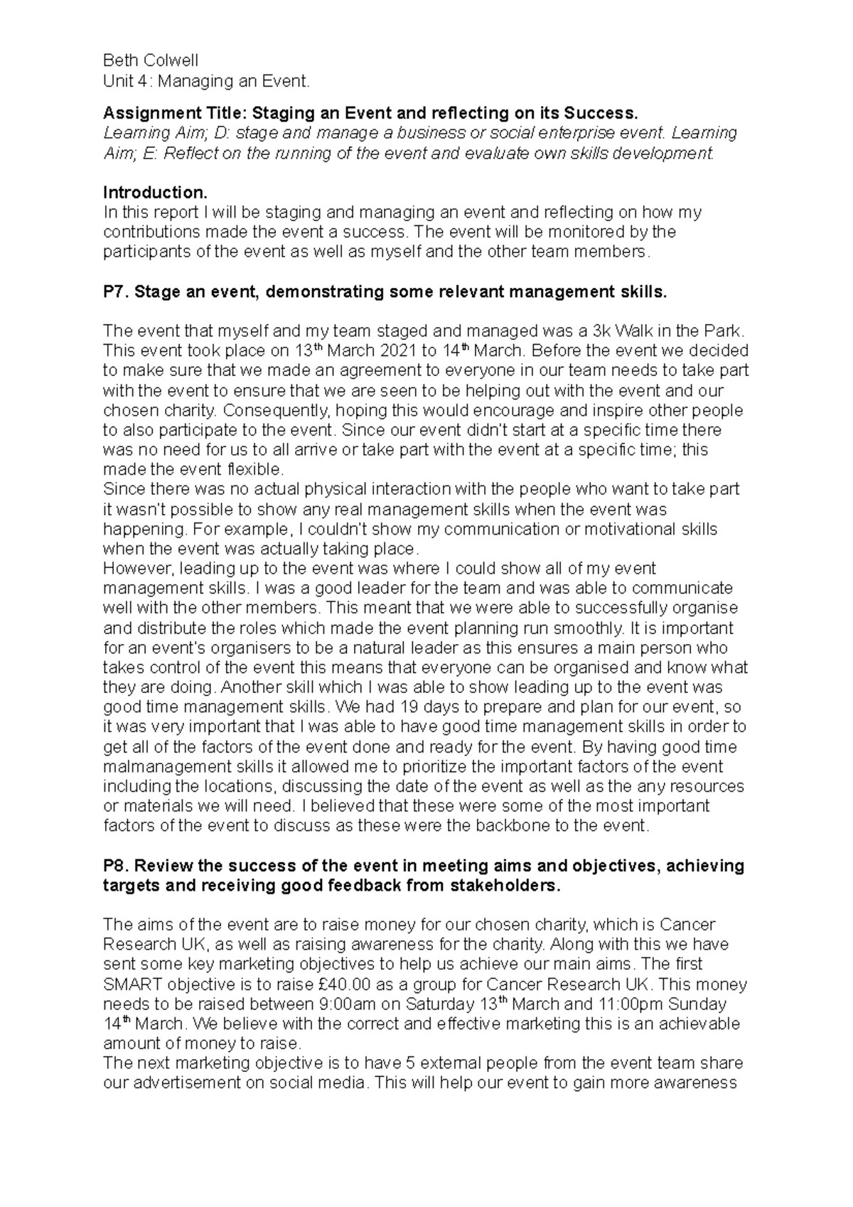 Level 3 Business Unit 1 Assignment 3 Unit 1 Assignment Title How