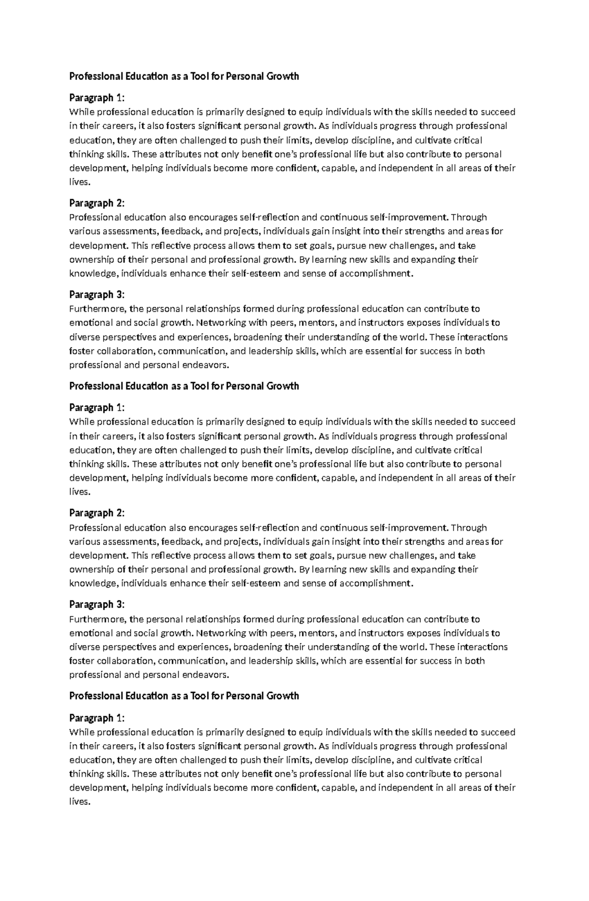 Professional Education as a Tool for Personal Growth - As individuals ...