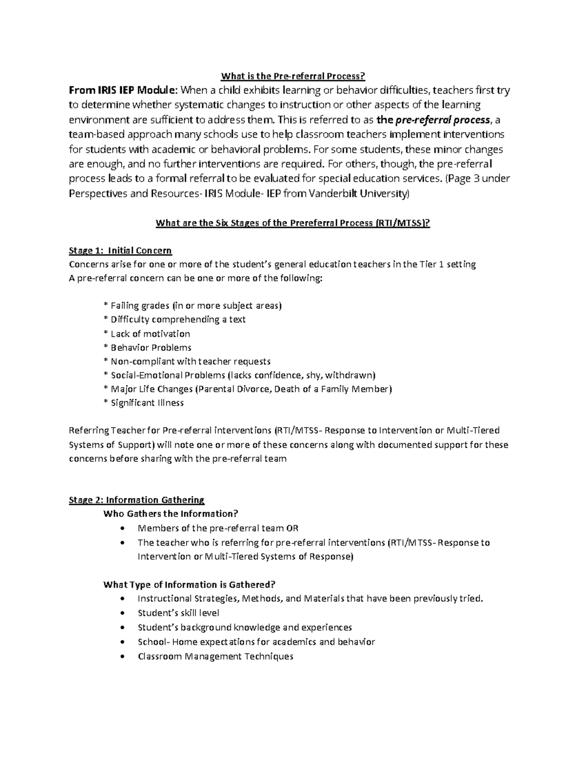 Pre-Referral Process and Referral Cycle Guide for RTI/MTSS - Studocu