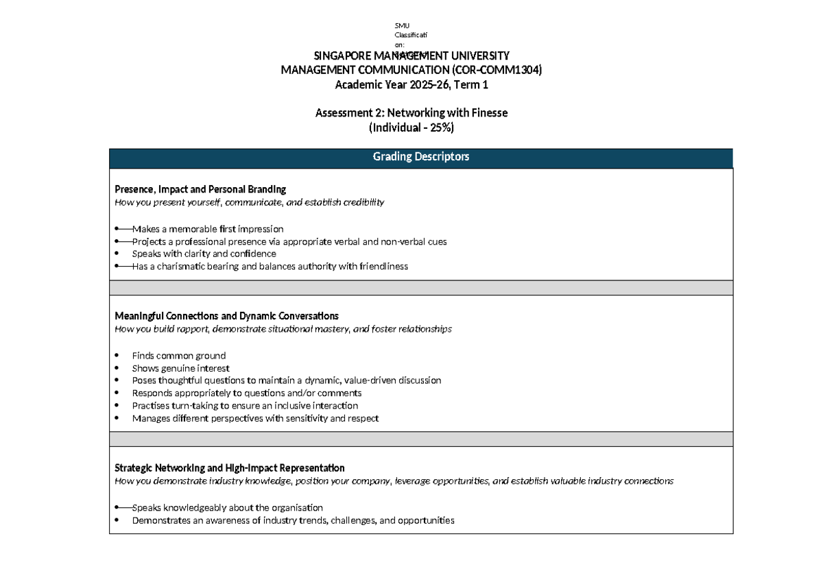 SMU Management Communication Term 1: Networking with Finesse ...