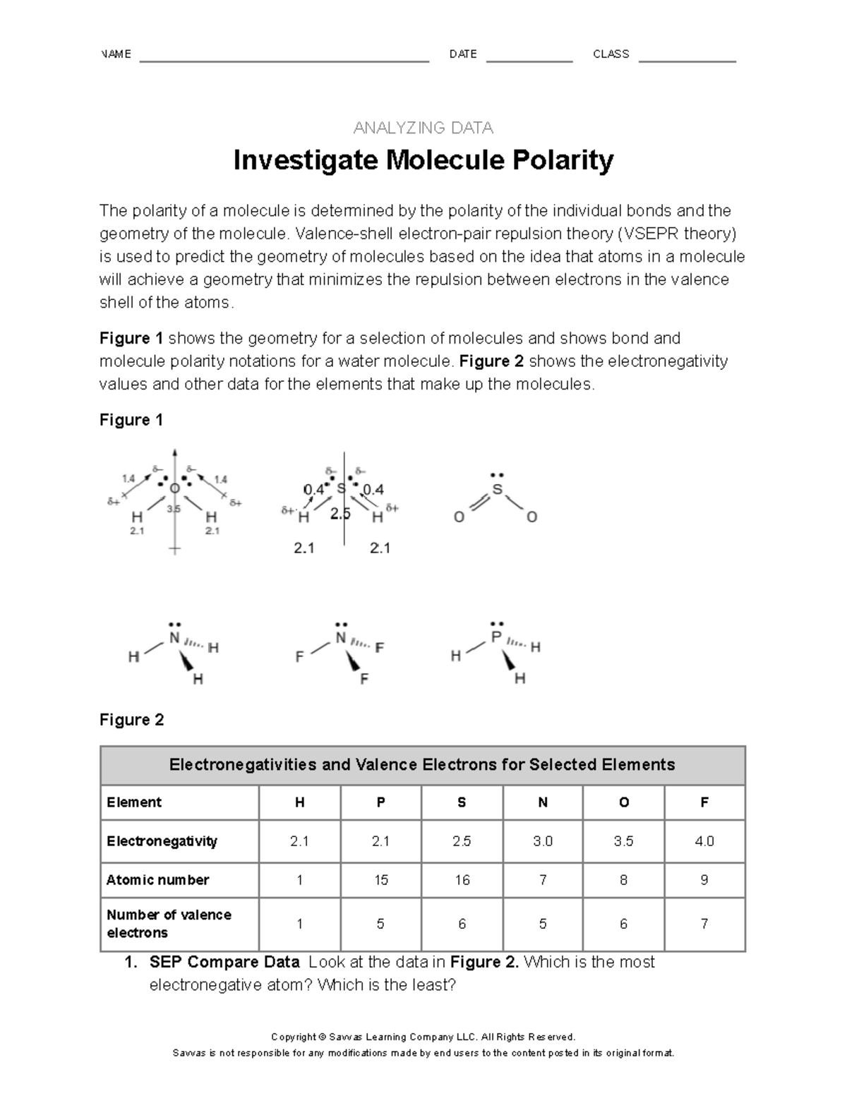 Investigate Molecule Polarity - ANALYZING DATA Investigate Molecule ...