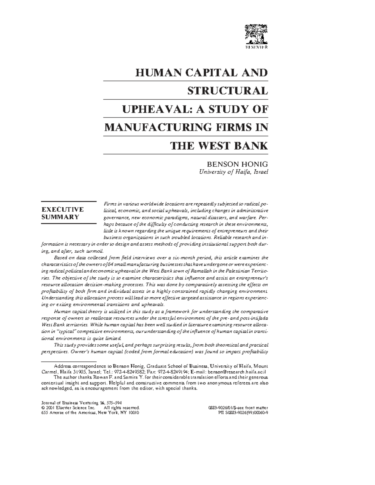 2001-Honig: Human Capital & Structural Upheaval in West Bank ...