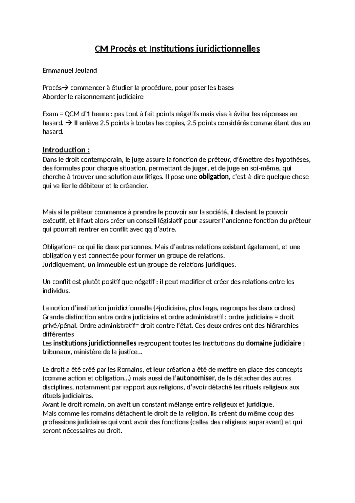 CM Procédures et Institutions Juridictionnelles - Notes de Cours - Studocu