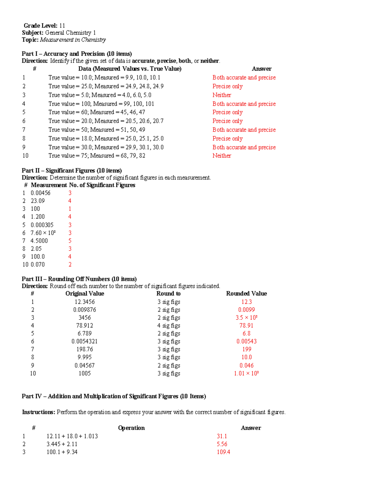 Grade 11 General Chemistry 1: Measurement & Significant Figures ...