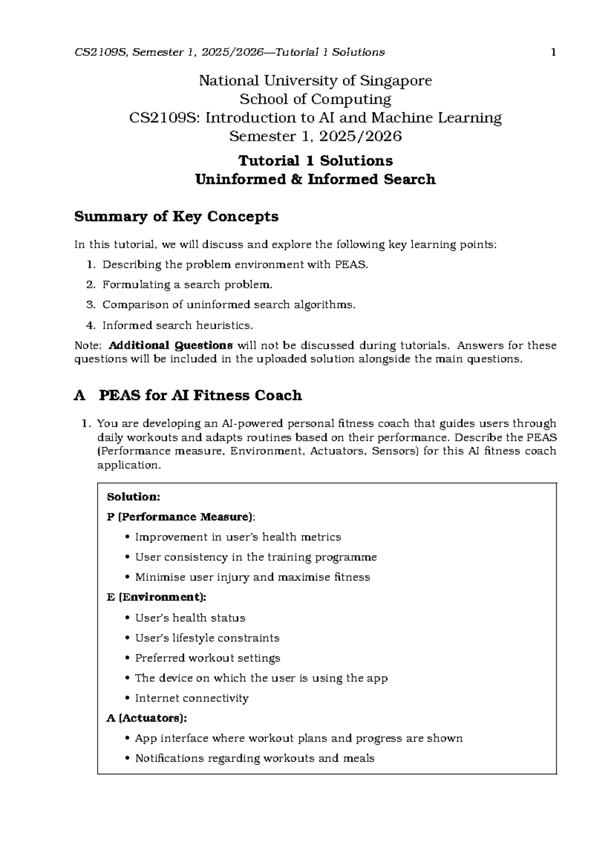 CS2109S Tutorial 1 Solutions: AI & Machine Learning Concepts - Studocu