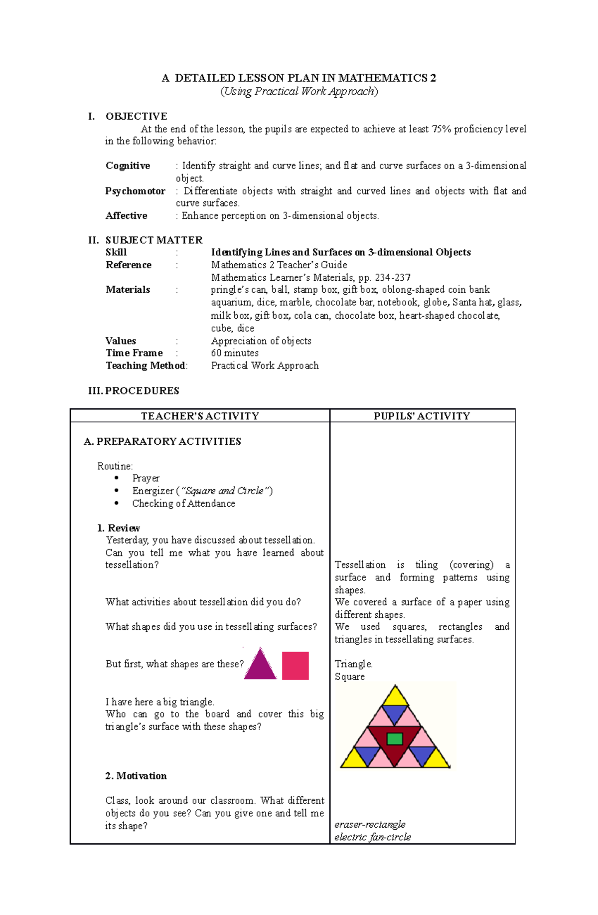 A Comprehensive Lesson Plan in Mathematics 2: Identifying Lines ...